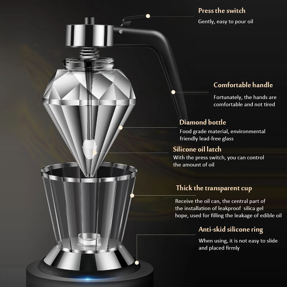 Dd1701 Kitchen Honey Pot With Holder Olive Can Utensils Bottle Diamond Glass Oil Glass Syrup ...