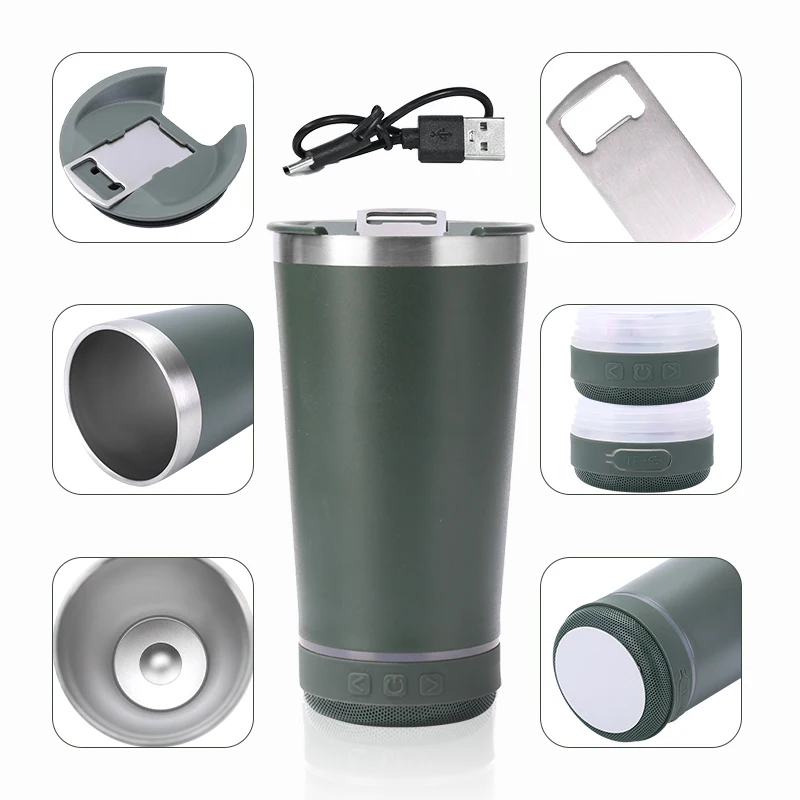16oz Reusable Beer Cups - Insulated with Opener & Speaker