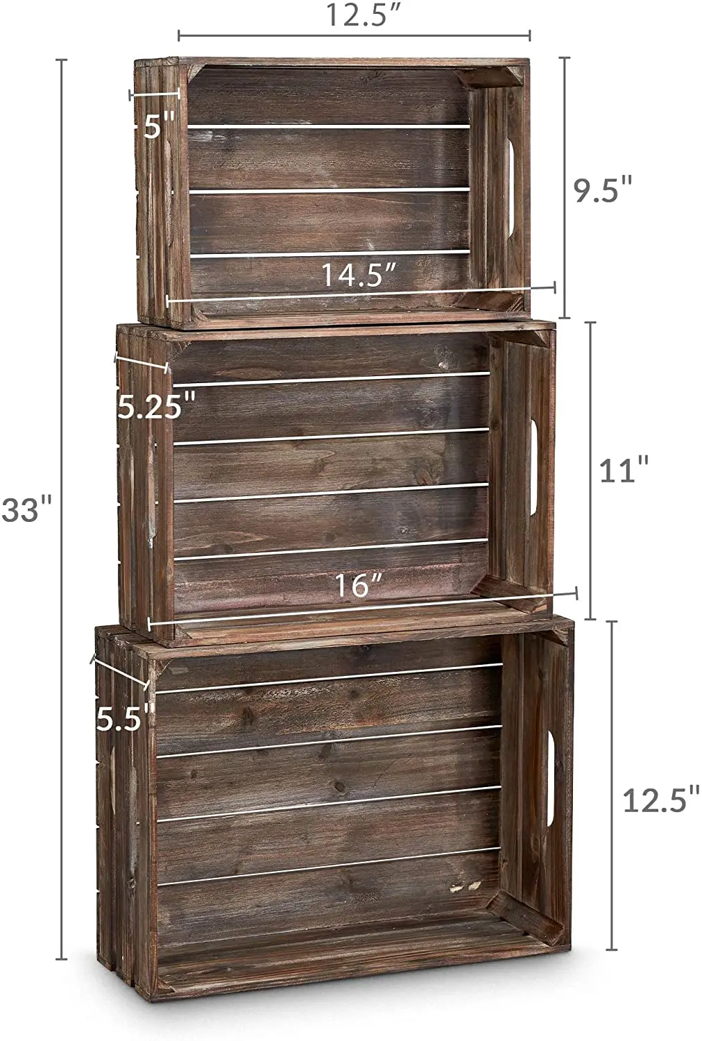 Barnyard Designs Rustic Wood Nesting Crates With Handles Decorative ...