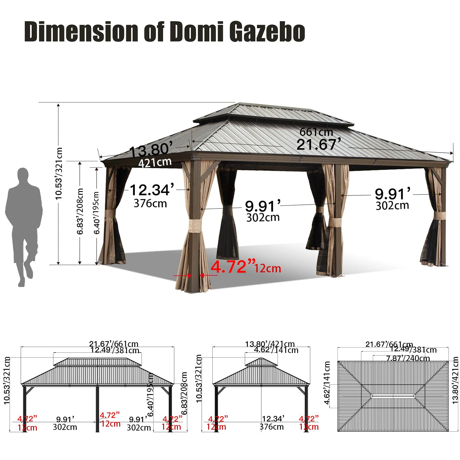 Outdoor Aluminum Frame Canopy Galvanized Steel Double Roof Permanent ...