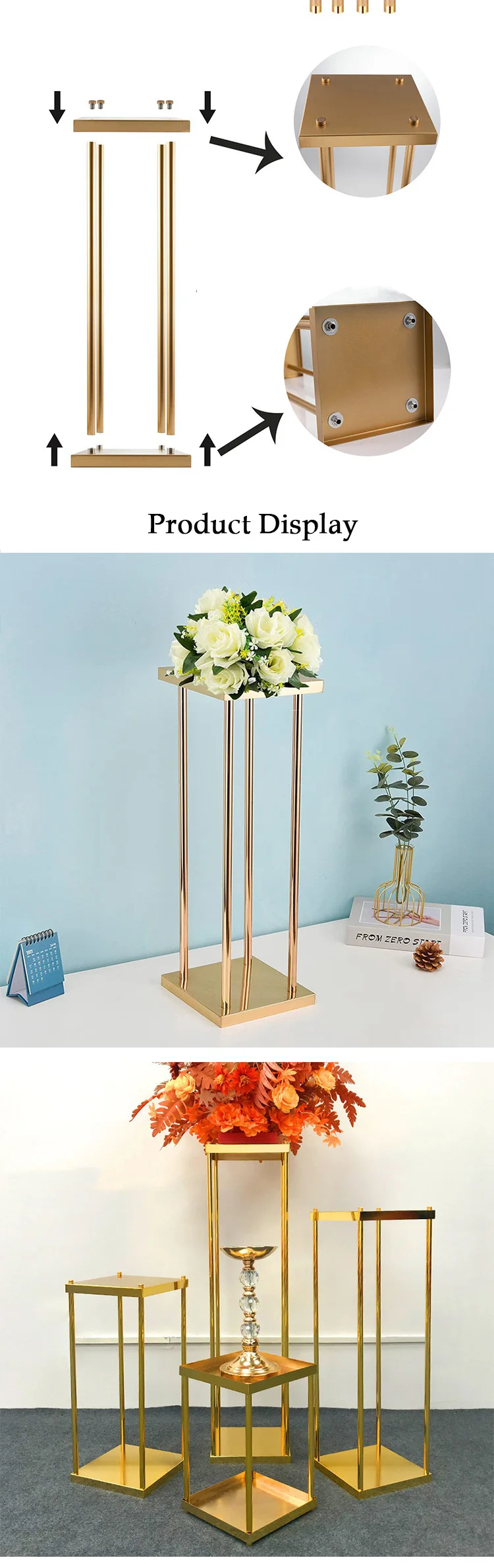 Tall Rectangle Gold Metal Flower Stand Pedestal Wedding Centerpiece for ...