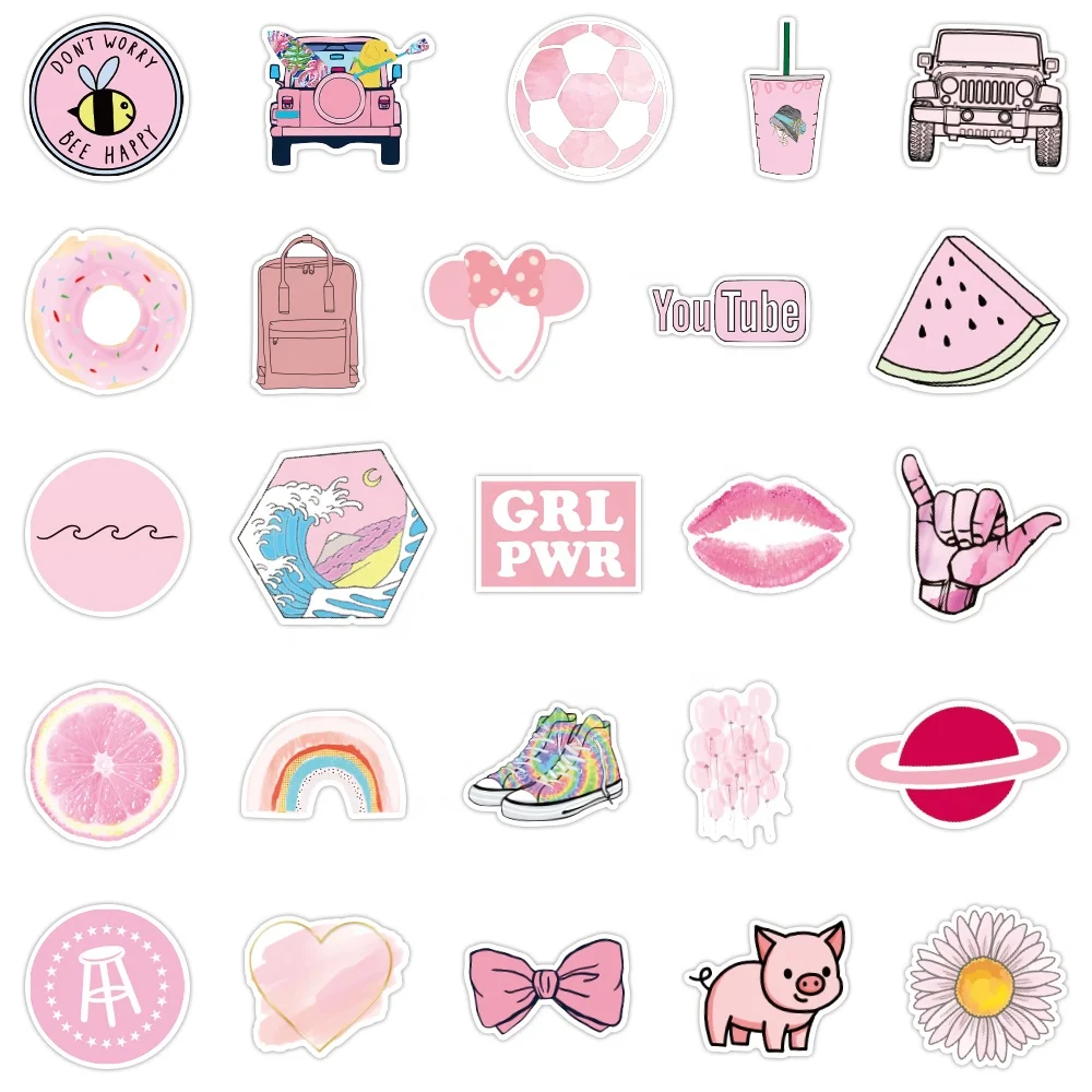 50pcs Vsco Pink Aesthetic Graffiti Decorative Sticker Pack For Girl ...