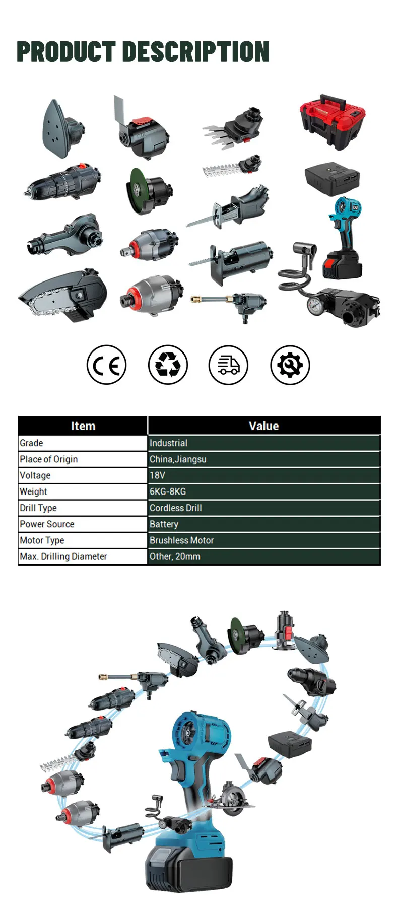 Cordless Power Tool Combo Set: Drill Driver, Jigsaw & Chainsaw ...