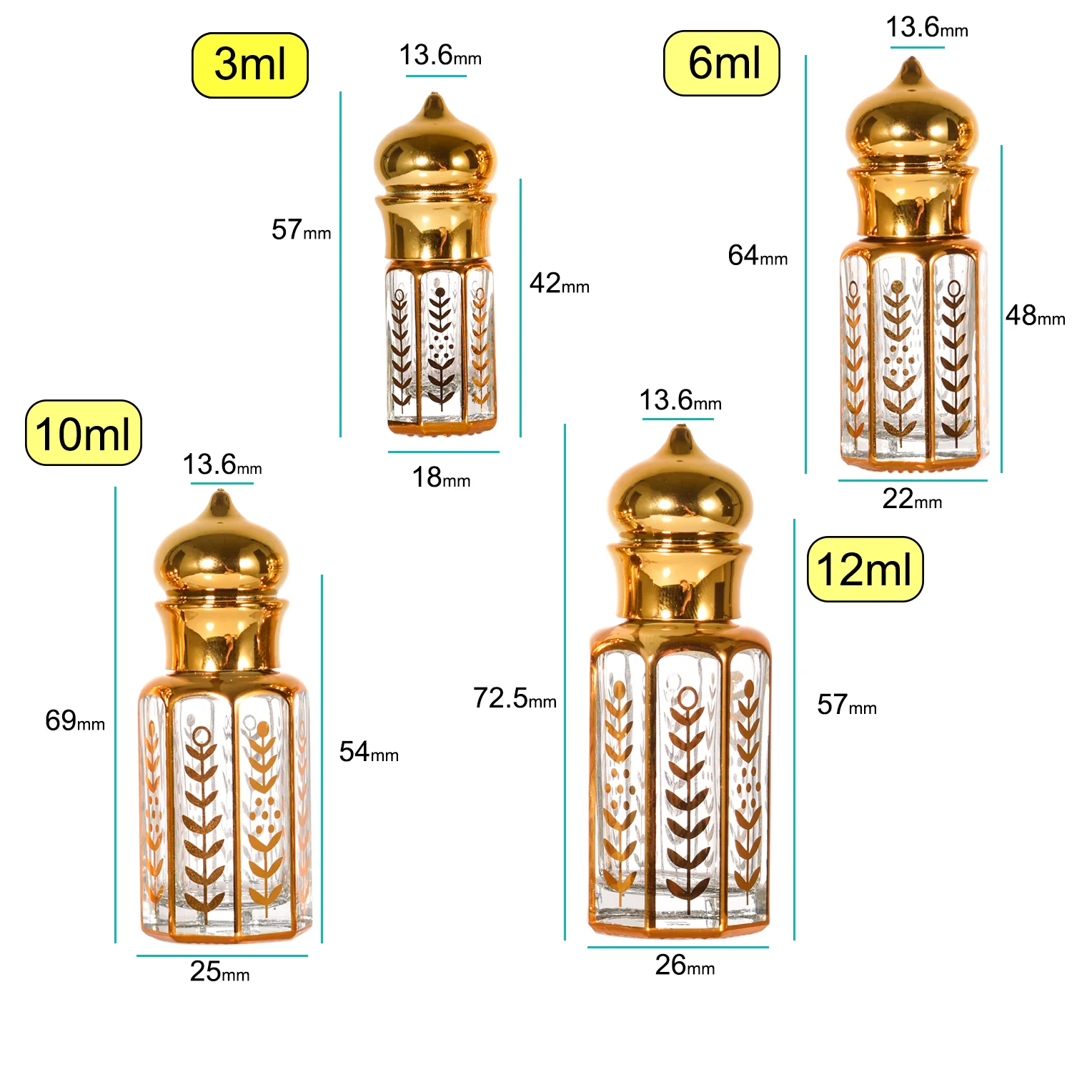 Alibaba.com: Octagon Attar Perfume Oil Glass Bottles 3ml 6ml 12ml with ...