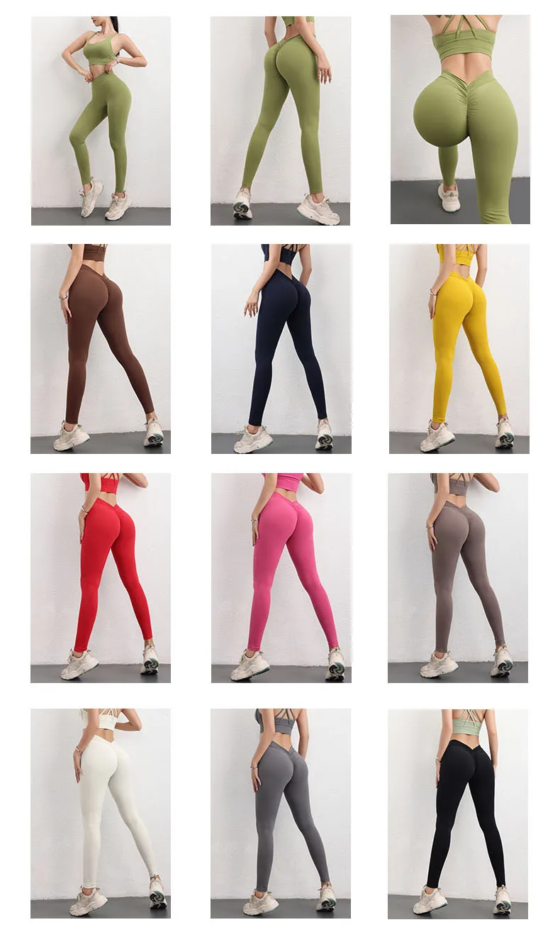 Seamless Sexy Deep V Shape Back Scrunch Butt Tight Booty Lifting Ribbed Fitness Yoga Sport Wear ...