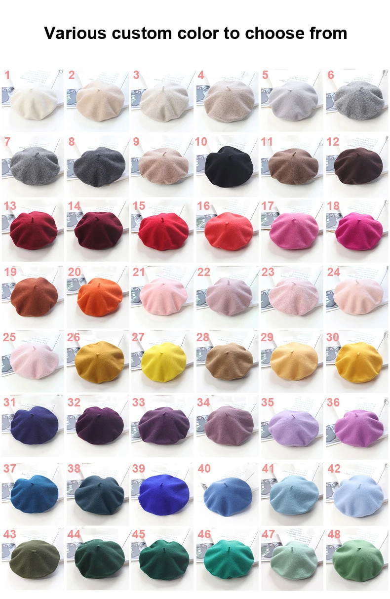 Multi Color Wool Berets Cap Custom logo Embroidery Beret for Woman ...