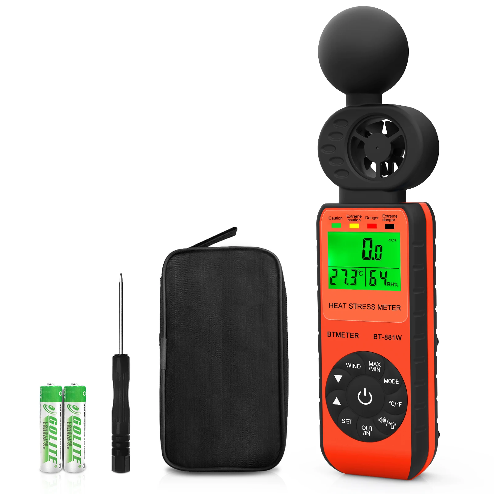 Handheld Heat Stress WBGT Meter 881W 3in1 Anemometer with Wind SpeedHumidityWBGT Alarm and ...