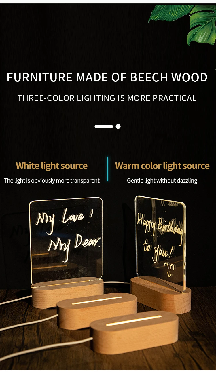 Wooden Rectangle LED Lights Display Base for Acrylic Wood