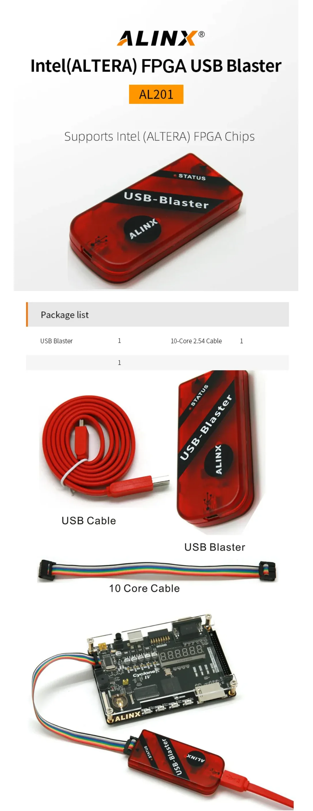 ALINX AL201 - USB Blaster for ALTERA FPGA JTAG Program Download