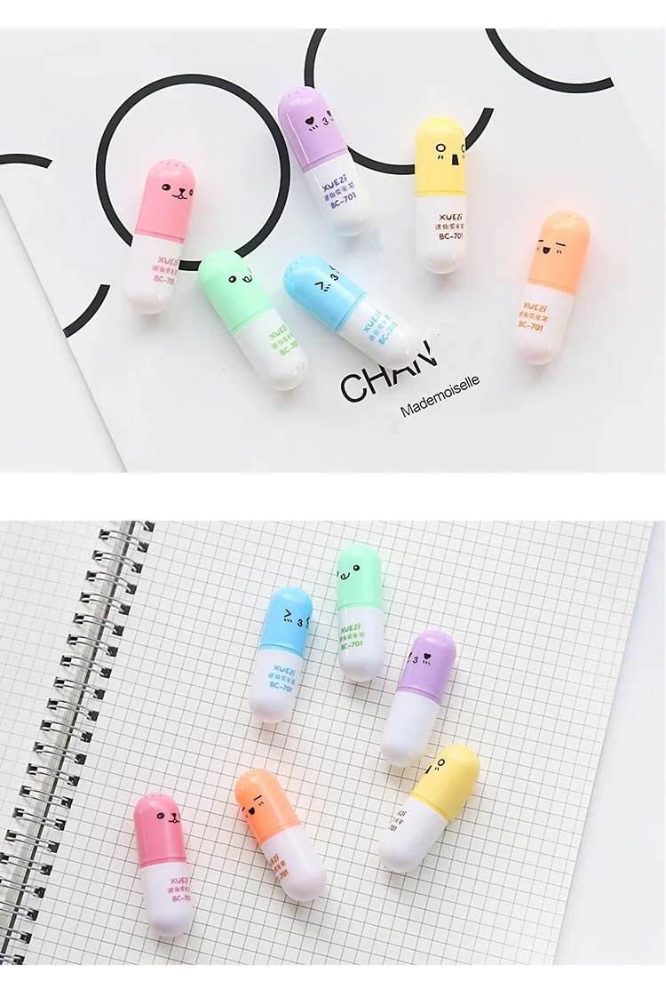 Mini 6pcs/set Capsules Highlighter Vitamin Pill Highlight Marker Color ...