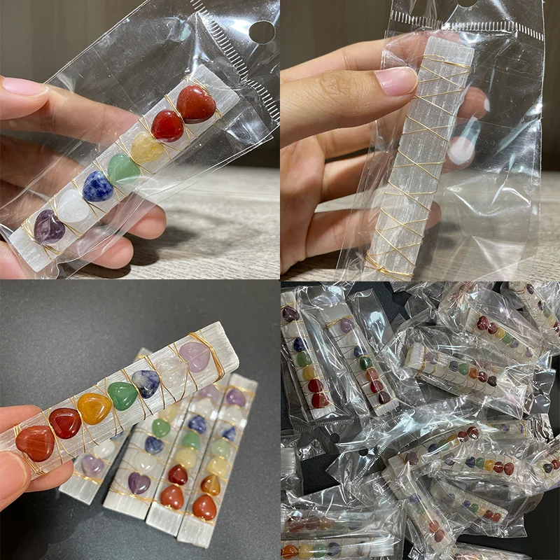 Natural Craft Healing Seven Chakras Heart Wire Selenite Stick Wands ...