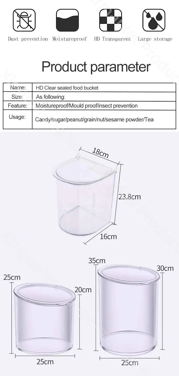 Candy Dispenser Sealed Food Gravity Bucket Candy Bin Box Grain Bucket ...