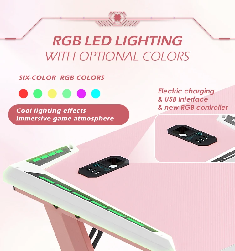 Bestier Rgb Gaming Table K Shaped Computer Desk Racing Style Office ...