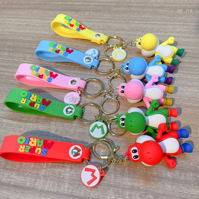 New 5 Colors Mario Yoshi Keychain 3d Key Chain Bag Kawaii Pendant Mario ...