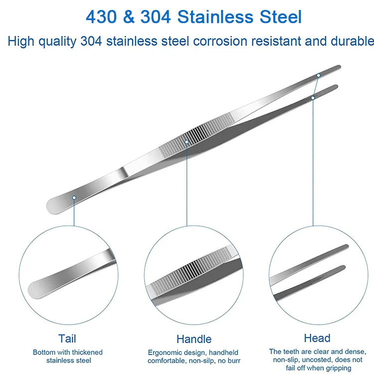 12 Inch Wide-Tipped Serrated Tips Stainless Steel Food Tongs