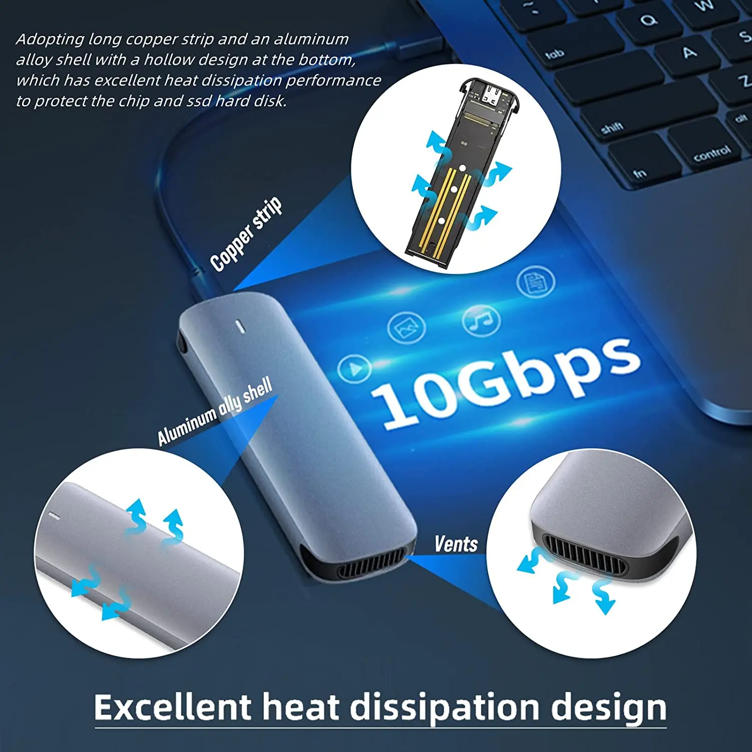 Aluminum M.2 Nvme Ssd Enclosure Adapter,Usb 3.1/3.2 Gen 2 (10 Gbps) To ...