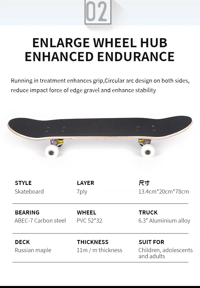 Professional Skateboard Deck Double Rocker Russian Maple 7ply High-end ...