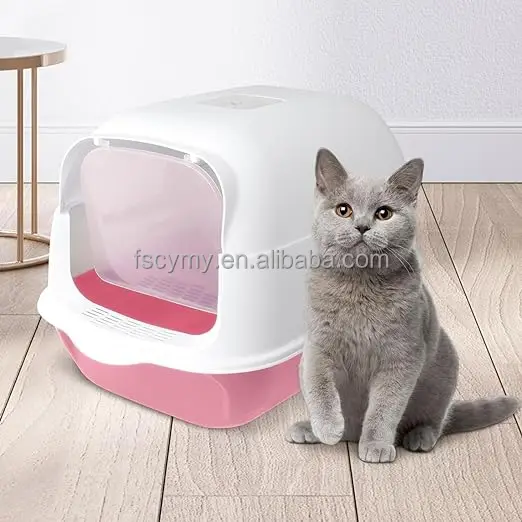 Plastic Black Cat Toilet Sandbox Large Full Closed Kitten Litter Box ...