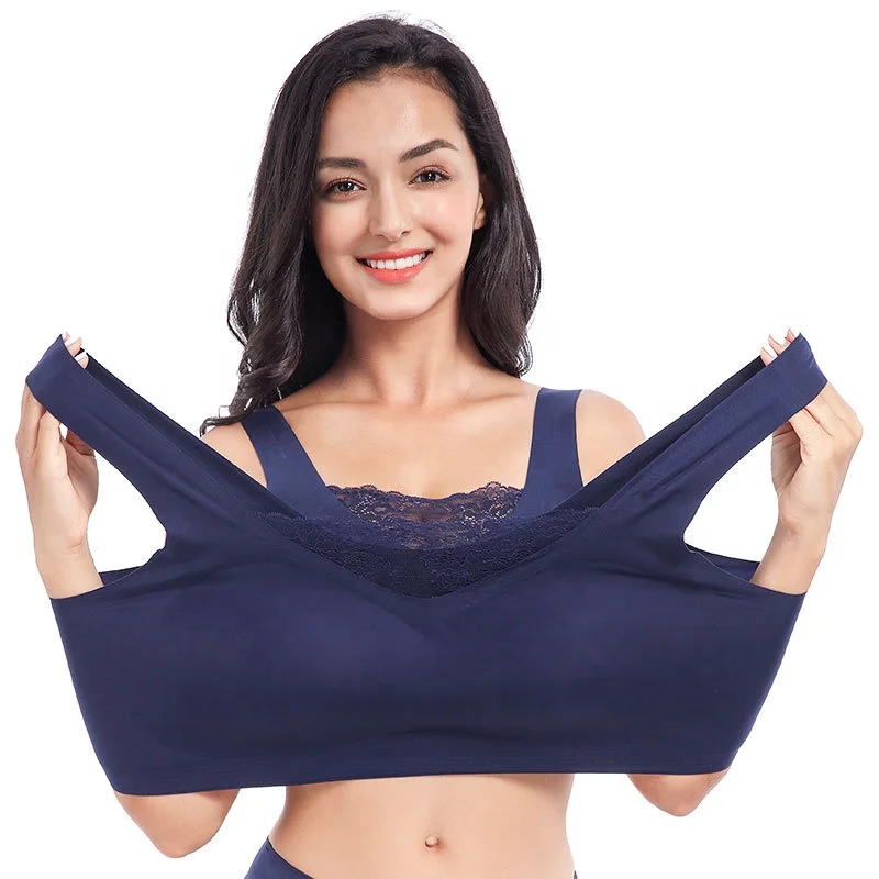 High Elastic Solid Color One Piece Soft Fabric Sports Seamless Big Bras ...