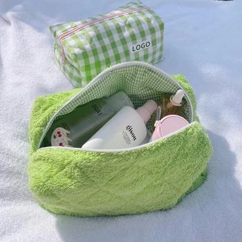2022 Green Terry Cloth Teddy Brown Terry Towelling Cosmetic Bag Travel ...