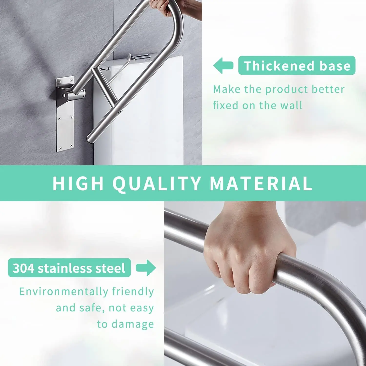 Handicap Toilet Fold down Grab Bar Support - Safety & Comfort