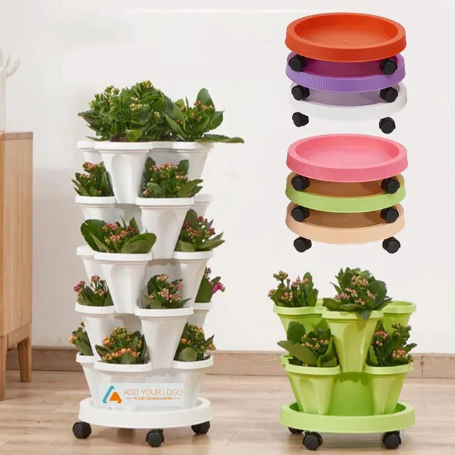 Hot Sale Flower Herb 5-tier Self Watering Stacking Planting Pot Tower ...