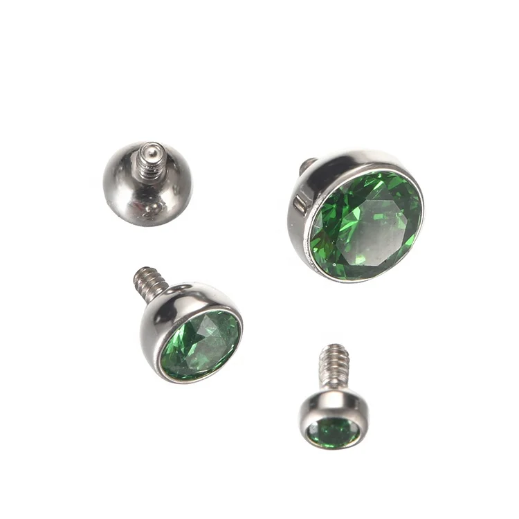 ASTM F136 Titanium Bezel Setting Green Zircon Ball Top Micro Dermal ...