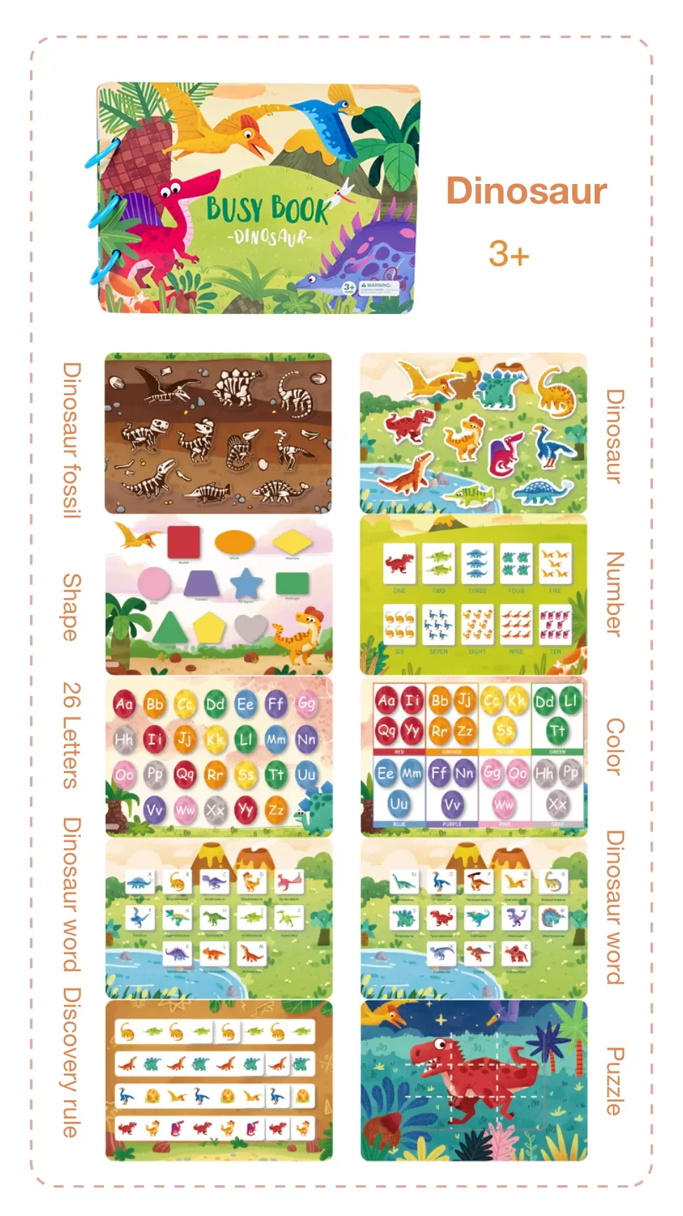 Kids Educational Learning Dinosaurs Quiet Book Animal Paste Busy Book ...