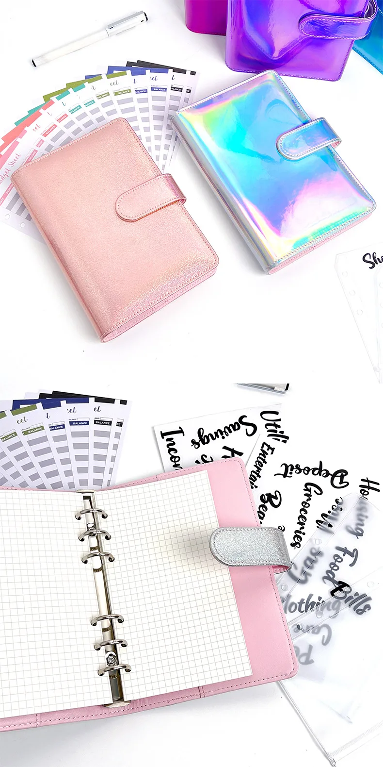 6-Ring Binder Cover Refillable Notebook Shell,Snap Button Lock ...