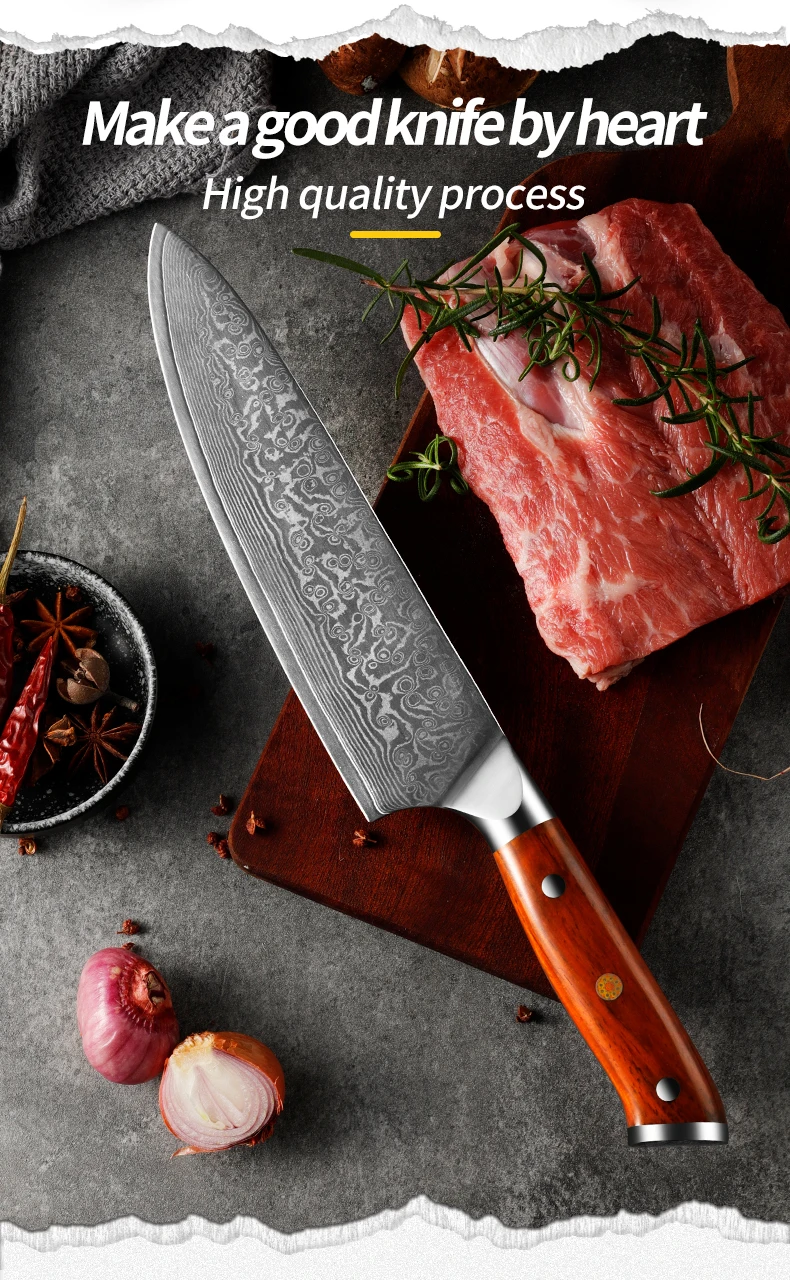 Professional 8 Inch Damascus Chef Knife with Yellow Sandalwood Handle ...