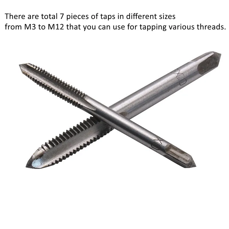 7pc M3-m12 Metric Screw Taps Bearing Steel Square Shank Straight Groove ...