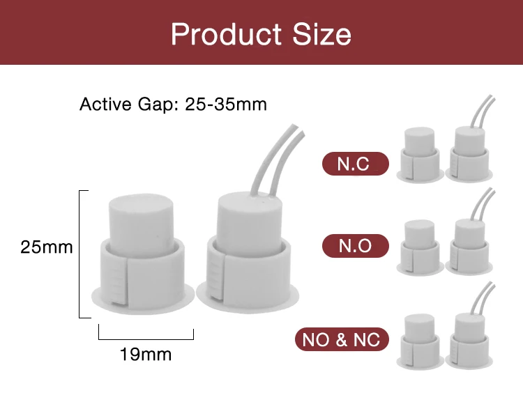 Plastic Recessed Round Magnetic Door Contact Sensor Switch Wired Door ...