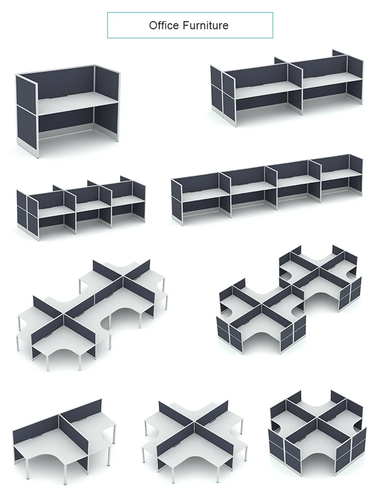 Modern Modular Cubicle Workstation Desk for 2, 4, 6 Seaters