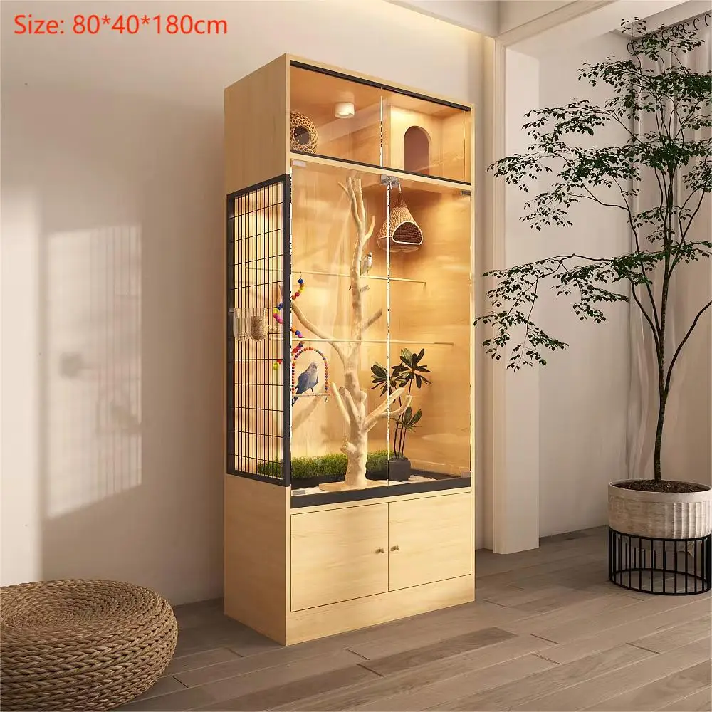 Luxury Bird Cages - Transparent Glass & Solid Wood