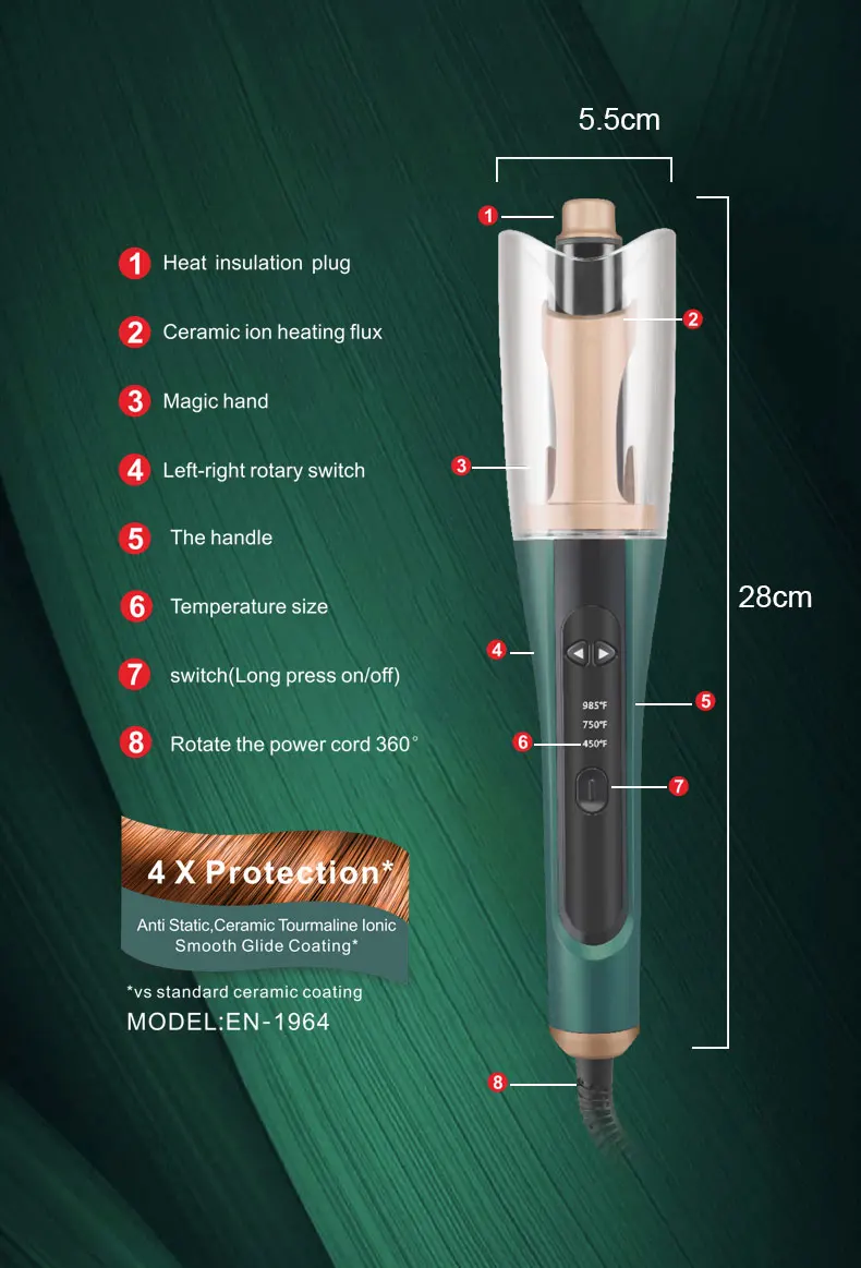 Enzo 2023 Hair Crimper Auto Rotating Ceramic Hair Curler Ptc Fast ...