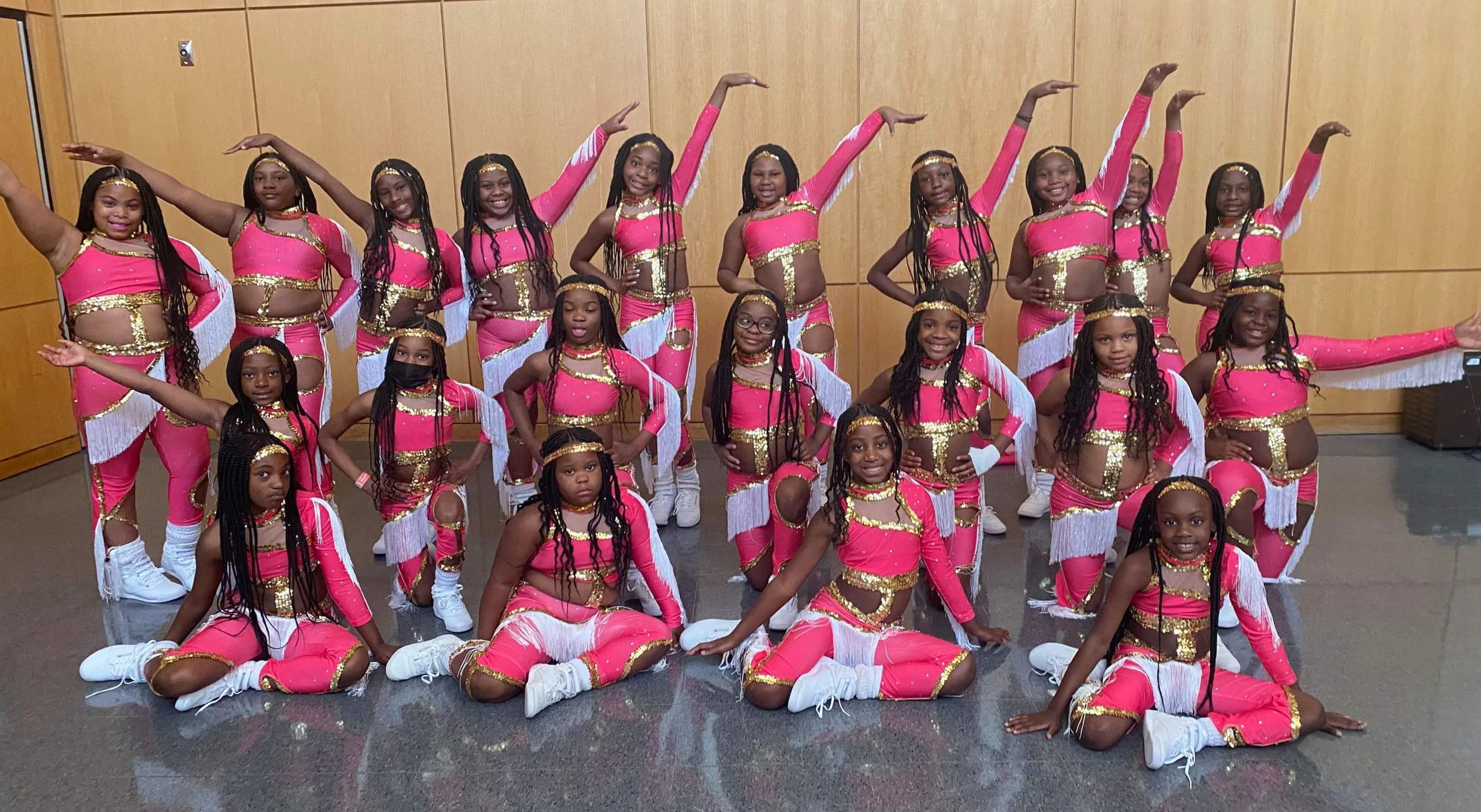 Custom Pink Majorette Uniforms with Fringe and Sequins