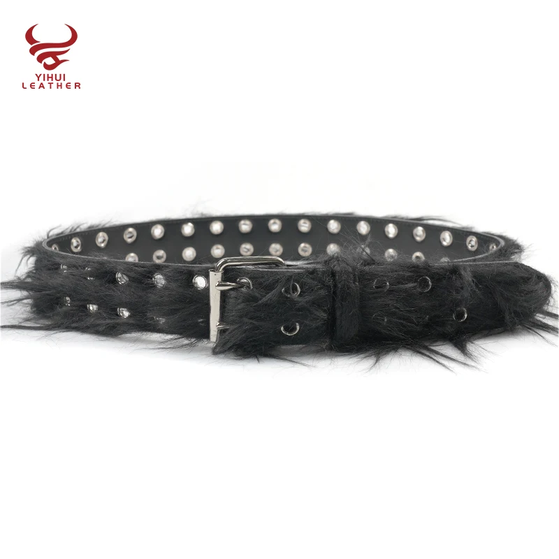 Wholesale PU Leather Belt for Women - Faux Fur Punk Style