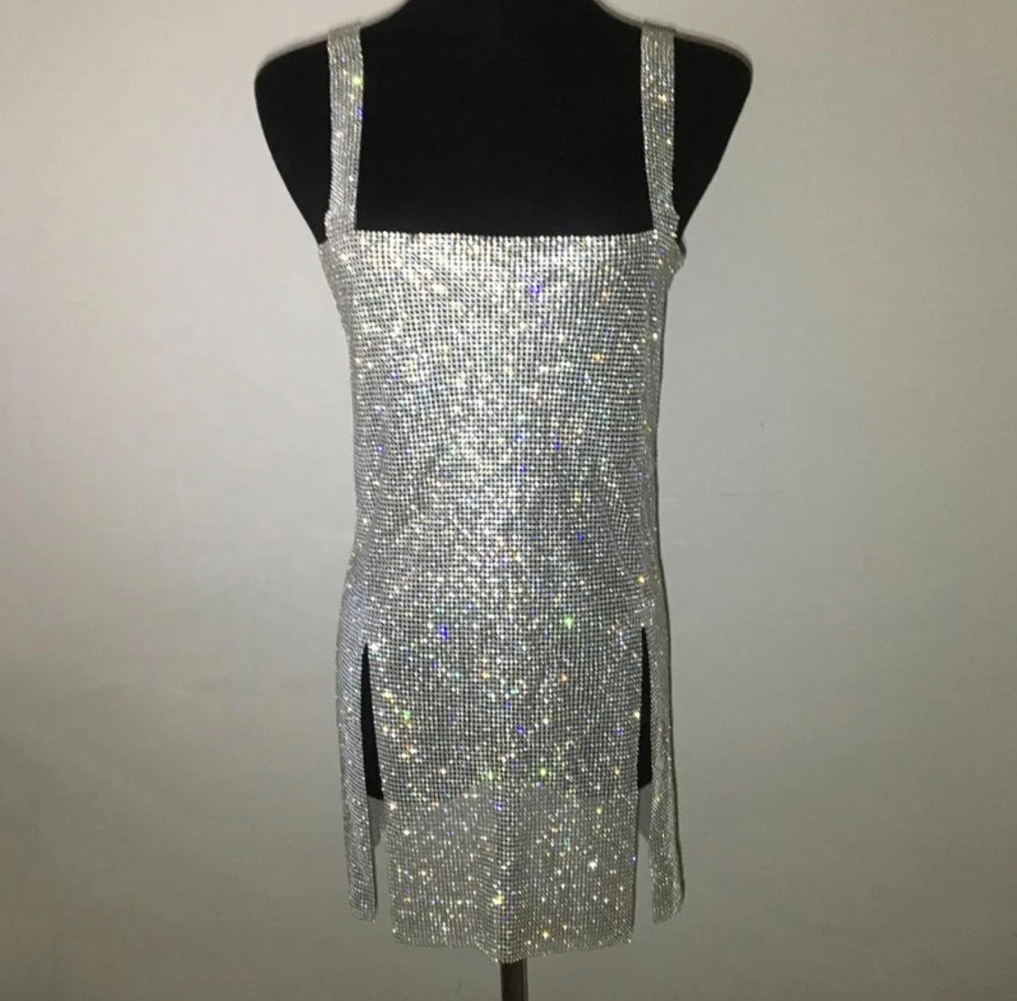 Metallic Twinkle Silver Club Sleeveless Backless Dress Party Mini Club ...