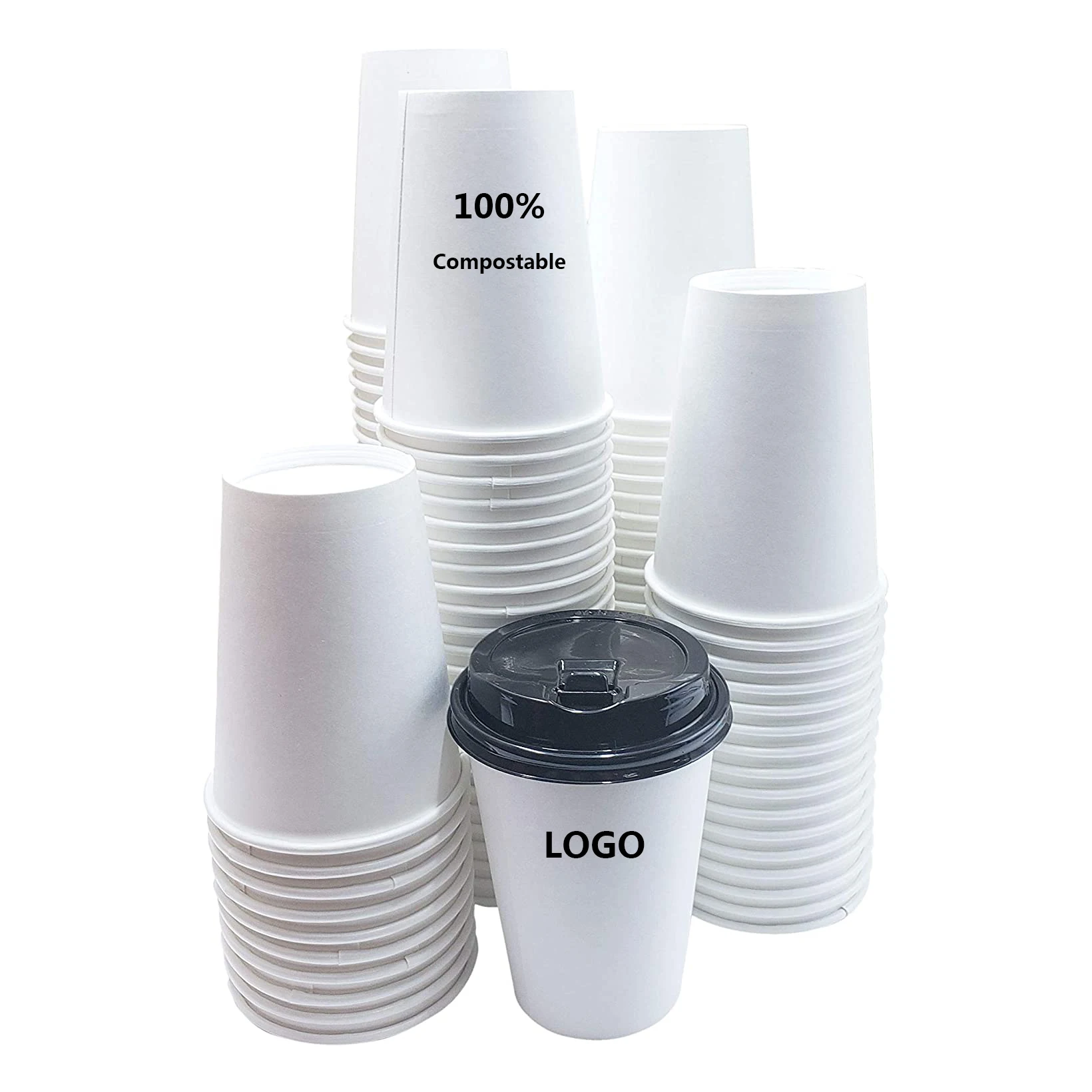 Customizable White Paper Coffee Cups - Disposable & Eco-friendly