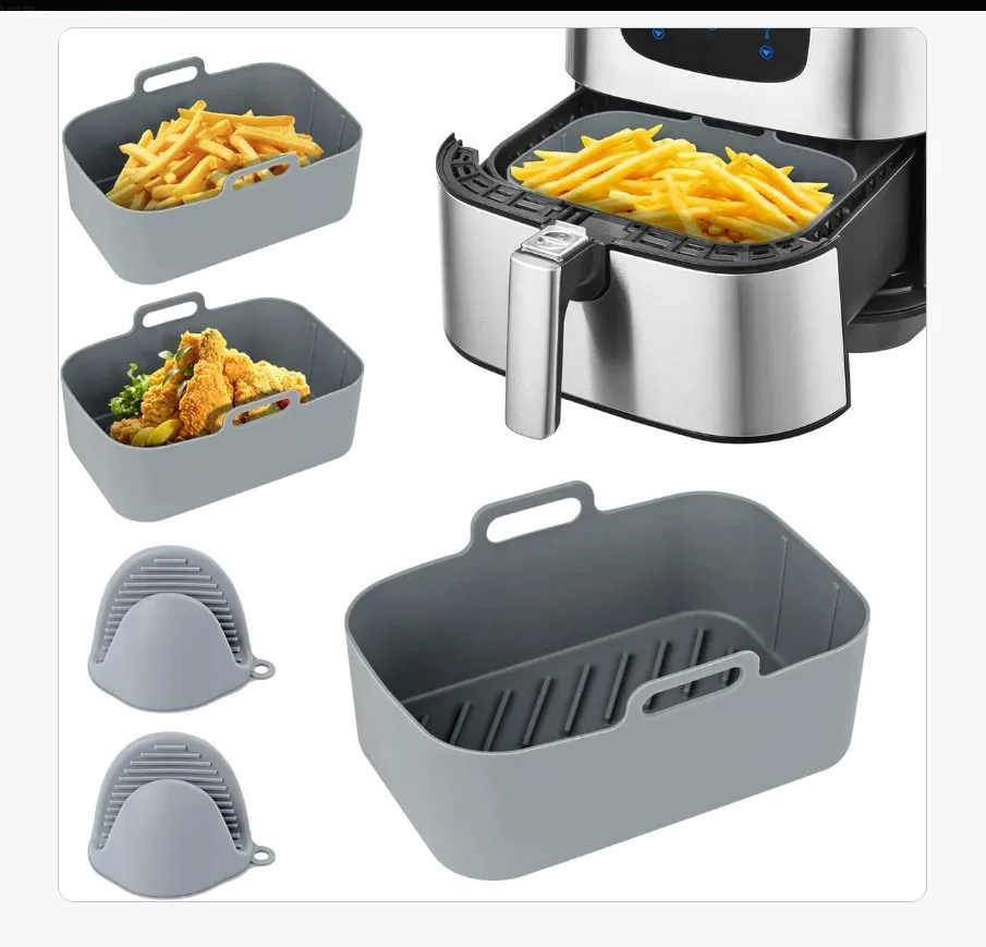 Rectangle Reusable Air Fryer Silicone Baking Pan - Safe & Durable