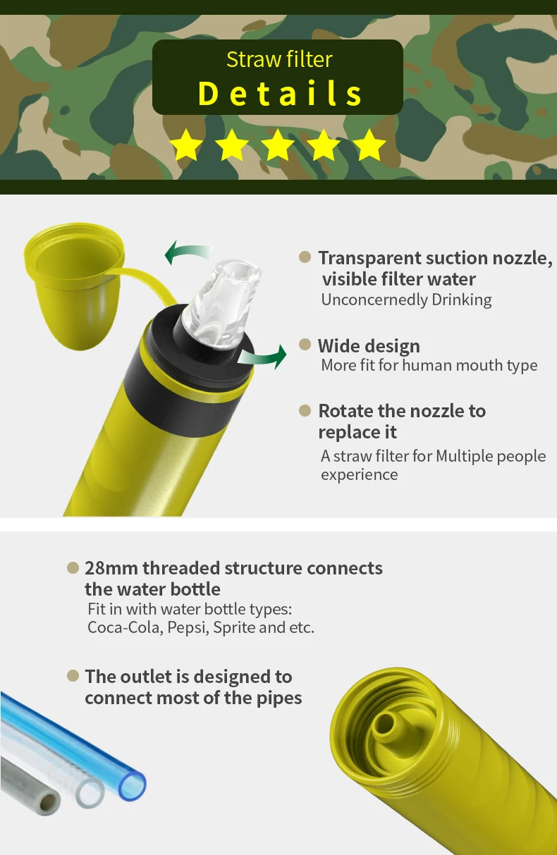 Portable Survival Emergency Drink Straw Water Filters