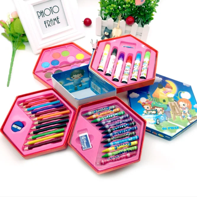 2025 New 46pcs Multilayer Cartoon Kids Drawing Set