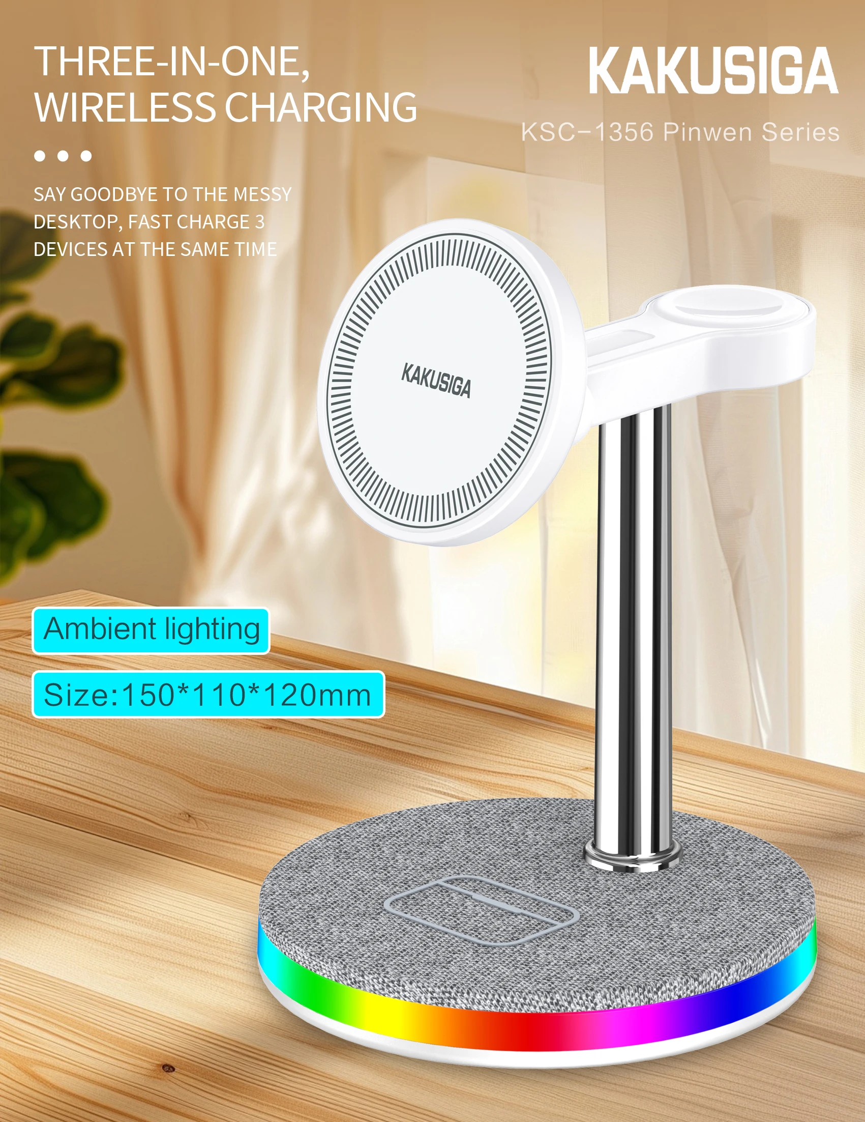 KAKUSIGA 15W Fast Pd Wireless Charger Stand 3-in-1 Desktop Magnetic ...