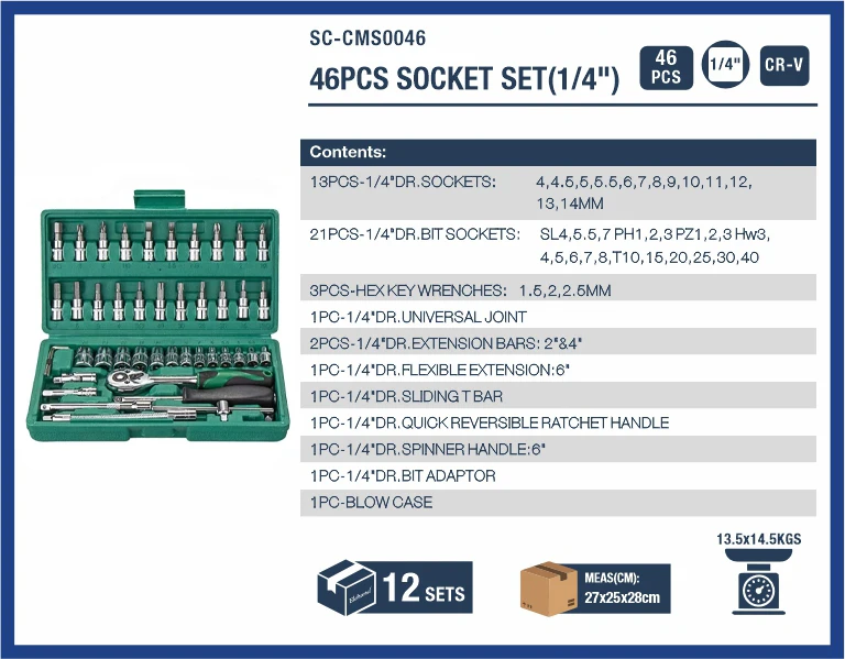 216 46 Pcs Socket Set Tool Kit Socket Wrench Auto Repair