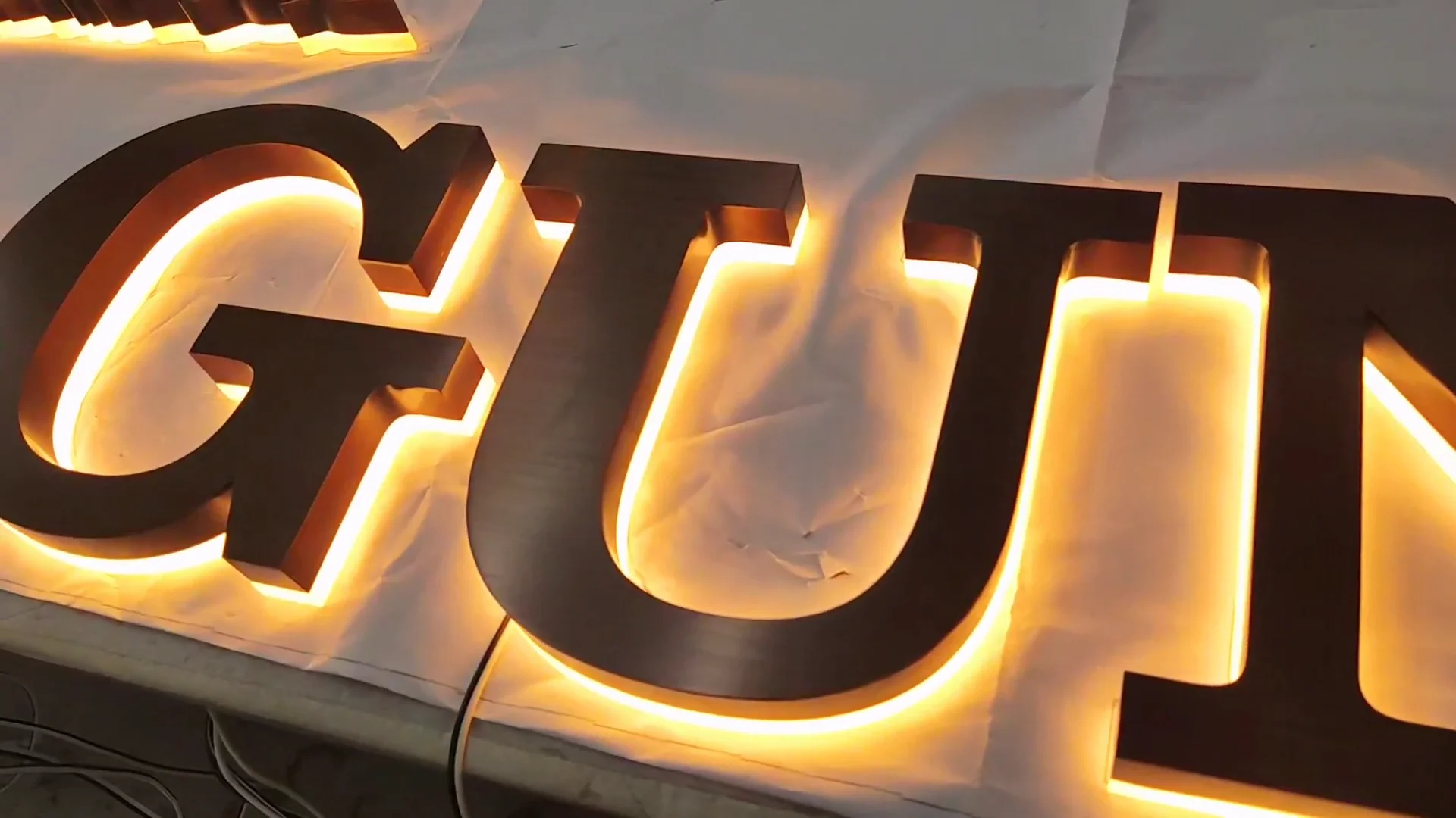 Customized Backlit Gold Sign Logo Company Led Sgin Stainless Steel ...