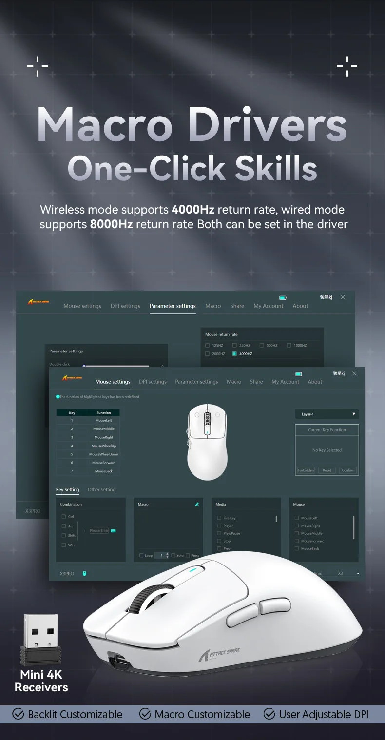 Attack Shark X3 Pro 4K Gaming Mouse - Precision & Comfort