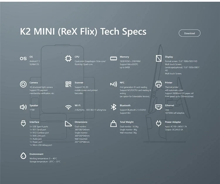 Sunmi K2 MINI Self-Service Ordering Machine for Restaurants
