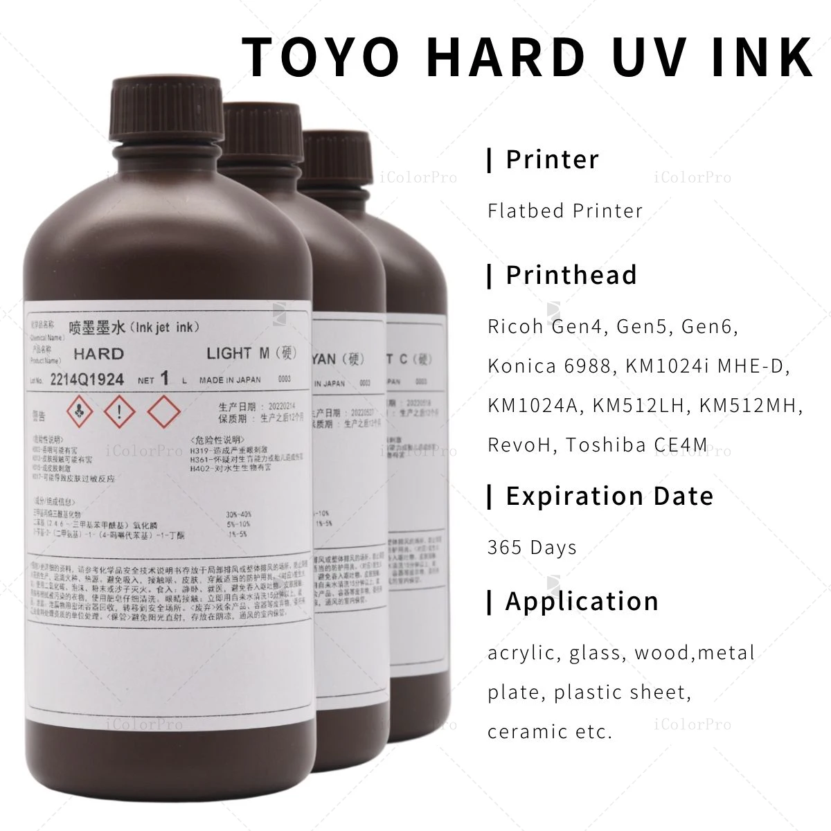 TOYO Hard Flatbed Black UV INK for Epson Ricoh Konica