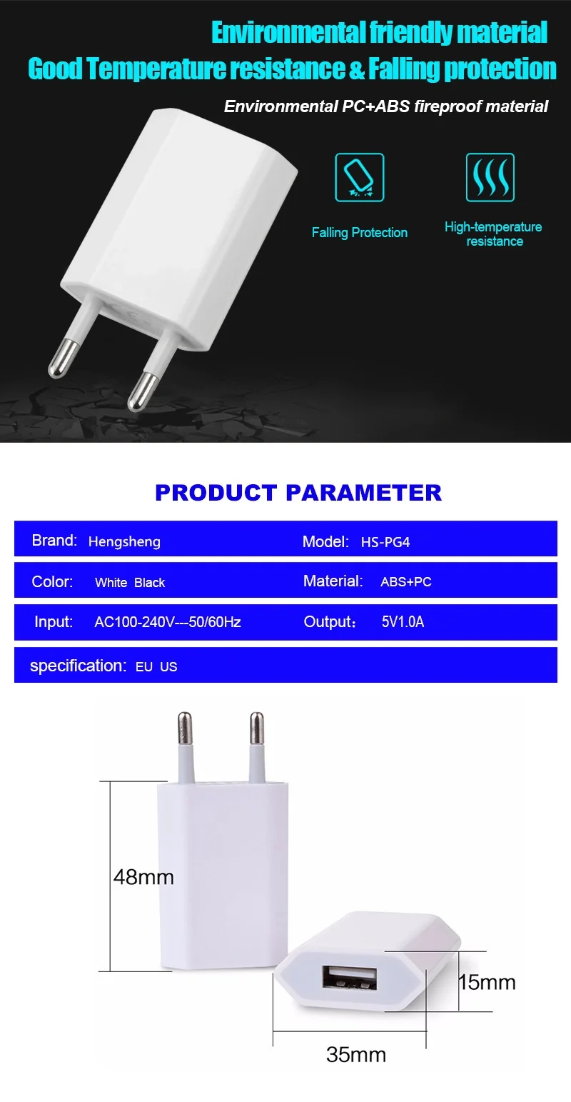 Eu Us Charging Wall Plug 5w Usb Power Charger Adapter Charger 5v 1a ...