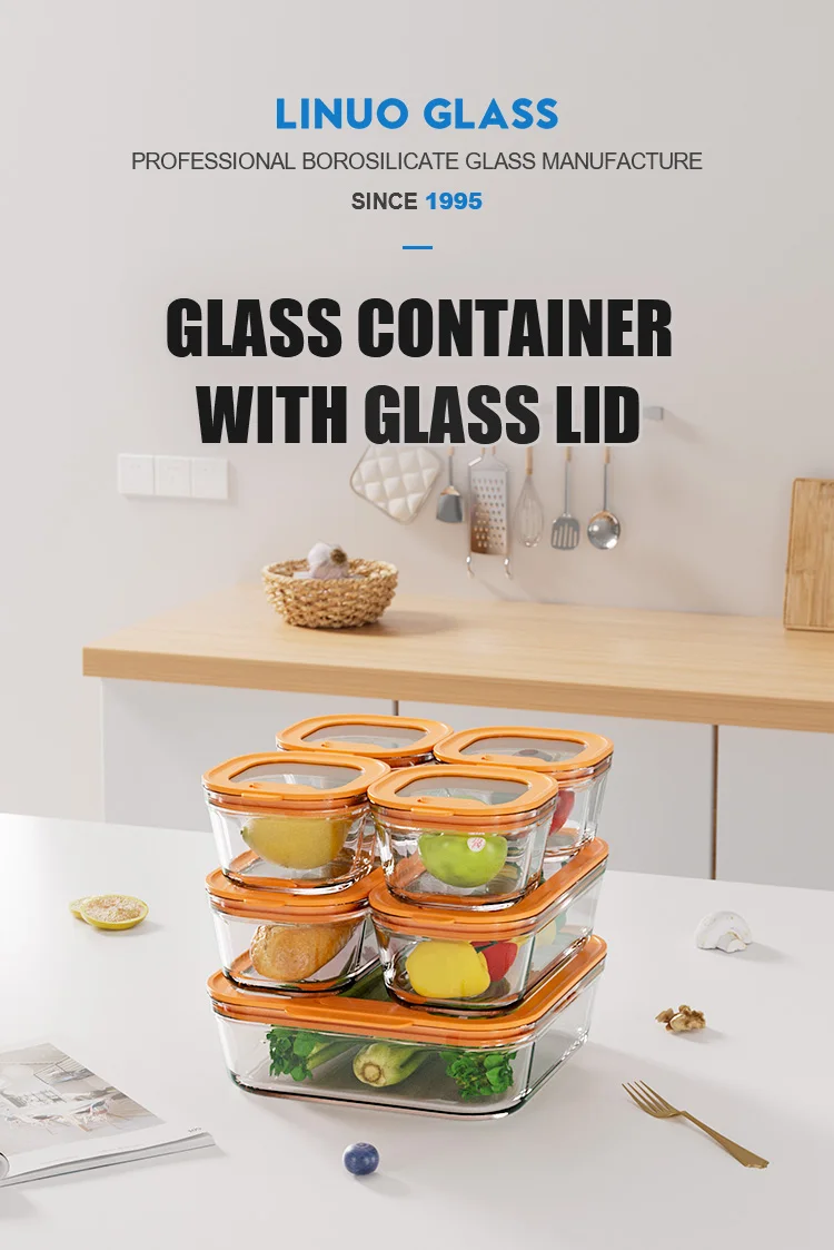 LINUO 7-Piece Insulated Glass Lid Food Storage Jar Set Airtight Seal ...